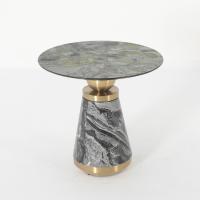 China Round Stainless Steel End Table 500mm Brushed Gold Ebony Veneer Top for sale