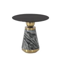 China Round Stainless Steel End Table 500mm Brushed Gold Ebony Veneer Top for sale