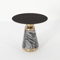 China Round Stainless Steel End Table 500mm Brushed Gold Ebony Veneer Top for sale