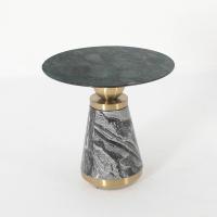 China Round Stainless Steel End Table 500mm Brushed Gold Ebony Veneer Top for sale