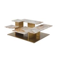 China Stainless Steel Central Coffee Table 1350x1100x450mm Brushed Gold Marble Top for sale