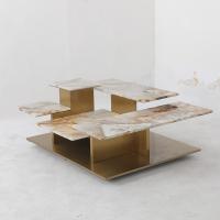China Stainless Steel Central Coffee Table 1350x1100x450mm Brushed Gold Marble Top for sale
