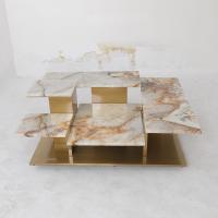 China Stainless Steel Central Coffee Table 1350x1100x450mm Brushed Gold Marble Top for sale