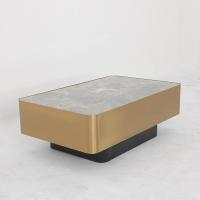 China Stainless Steel Square Coffee Table 1400x700x450mm Brushed Gold Natural Marble Top for sale