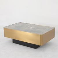 China Stainless Steel Square Coffee Table 1400x700x450mm Brushed Gold Natural Marble Top for sale