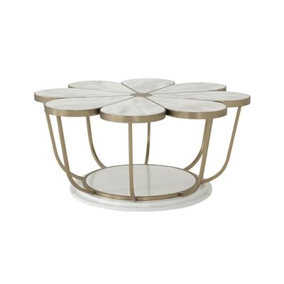 China Stainless Steel Round Coffee Table with Natural Marble Top Brushed Gold Finish 1000x460mm for sale
