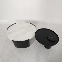 China Stainless Steel Round Coffee Table Set Satin Black Finish Natural Marble Top 900mm for sale