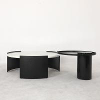 China Stainless Steel Round Coffee Table Set Satin Black Finish Natural Marble Top 900mm for sale