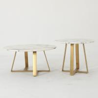 China Round Coffee Table Stainless Steel Brushed Gold Satin Finish Natural Marble Top Dia 1000mm for sale