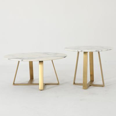 China Round Coffee Table Stainless Steel Brushed Gold Satin Finish Natural Marble Top Dia 1000mm for sale