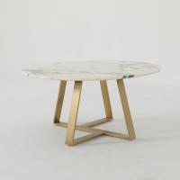 China Round Coffee Table Stainless Steel Brushed Gold Satin Finish Natural Marble Top Dia 1000mm for sale