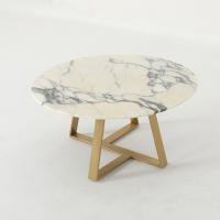 China Round Coffee Table Stainless Steel Brushed Gold Satin Finish Natural Marble Top Dia 1000mm for sale