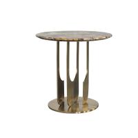 China Stainless Steel Round Side Table 450mm Brushed Gold Marble Top End Table for sale