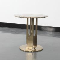 China Stainless Steel Round Side Table 450mm Brushed Gold Marble Top End Table for sale