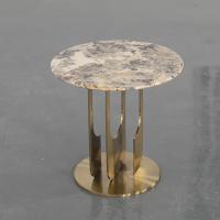 China Stainless Steel Round Side Table 450mm Brushed Gold Marble Top End Table for sale