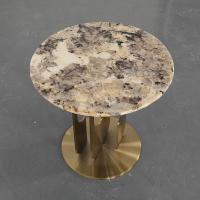 China Stainless Steel Round Side Table 450mm Brushed Gold Marble Top End Table for sale