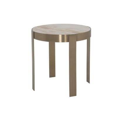 China Stainless Steel Round Side Table 500mm Diameter Brushed Gold Marble Top End Table for sale