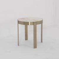 China Stainless Steel Round Side Table 500mm Diameter Brushed Gold Marble Top End Table for sale