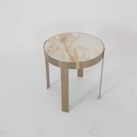 China Stainless Steel Round Side Table 500mm Diameter Brushed Gold Marble Top End Table for sale