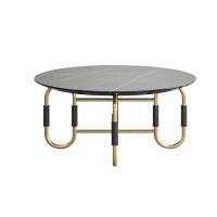 China Round Stainless Steel Coffee Table 1000mm Gold Mirror Finish Natural Marble Top for sale