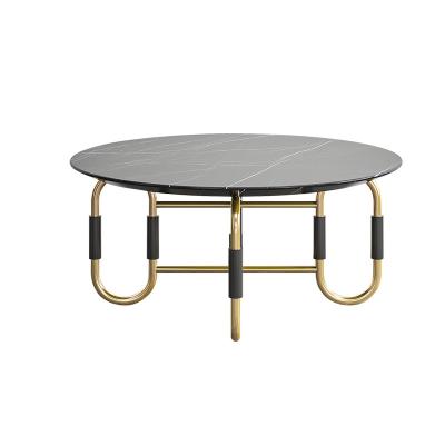 China Round Stainless Steel Coffee Table 1000mm Gold Mirror Finish Natural Marble Top for sale