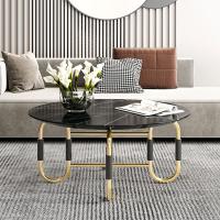 China Round Stainless Steel Coffee Table 1000mm Gold Mirror Finish Natural Marble Top for sale