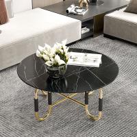 China Round Stainless Steel Coffee Table 1000mm Gold Mirror Finish Natural Marble Top for sale