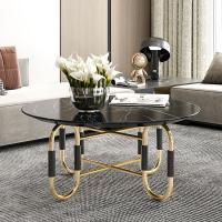 China Round Stainless Steel Coffee Table 1000mm Gold Mirror Finish Natural Marble Top for sale