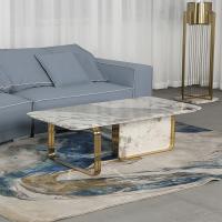 China Stainless Steel Rectangle Coffee Table 1500x700x420mm Brushed Gold Marble Top for sale