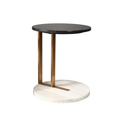 China Brushed Gold Stainless Steel Side Table with Natural Marble Top Dia 500mm for sale