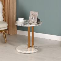 China Brushed Gold Stainless Steel Side Table with Natural Marble Top Dia 500mm for sale