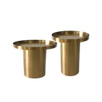 China Round Stainless Steel Side Table Brushed Gold 600x300mm Living Room for sale