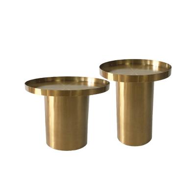 China Round Stainless Steel Side Table Brushed Gold 600x300mm Living Room for sale