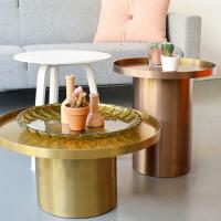 China Round Stainless Steel Side Table Brushed Gold 600x300mm Living Room for sale
