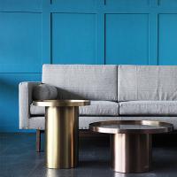 China Round Stainless Steel Side Table Brushed Gold 600x300mm Living Room for sale