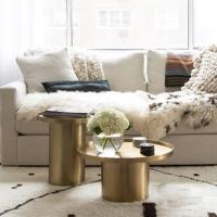 China Round Stainless Steel Side Table Brushed Gold 600x300mm Living Room for sale
