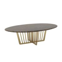 China Stainless Steel Oval Coffee Table 1200x750x420mm Bright Gold Mirror Finish Natural Marble Top for sale
