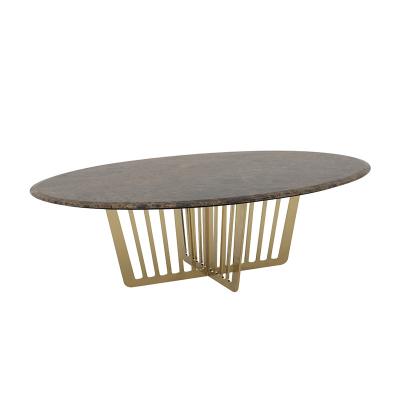 China Stainless Steel Oval Coffee Table 1200x750x420mm Bright Gold Mirror Finish Natural Marble Top for sale