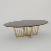 China Stainless Steel Oval Coffee Table 1200x750x420mm Bright Gold Mirror Finish Natural Marble Top for sale