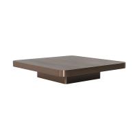 China Stainless Steel Square Coffee Table 900mm Rose Gold Satin Walnut Veneer Top Metal Legs for sale