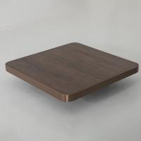 China Stainless Steel Square Coffee Table 900mm Rose Gold Satin Walnut Veneer Top Metal Legs for sale