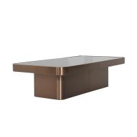 China Stainless Steel Square Coffee Table 1200x600x280mm Rose Gold Satin Finish Black Glass Top for sale
