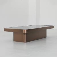 China Stainless Steel Square Coffee Table 1200x600x280mm Rose Gold Satin Finish Black Glass Top for sale