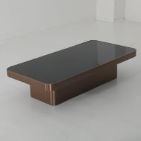 China Stainless Steel Square Coffee Table 1200x600x280mm Rose Gold Satin Finish Black Glass Top for sale