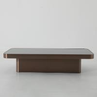 China Stainless Steel Square Coffee Table 1200x600x280mm Rose Gold Satin Finish Black Glass Top for sale