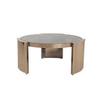 China Round Central Coffee Table Stainless Steel Marble Top 1000mm Diameter Matte Gold Finish for sale