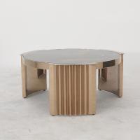 China Round Central Coffee Table Stainless Steel Marble Top 1000mm Diameter Matte Gold Finish for sale