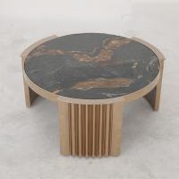 China Round Central Coffee Table Stainless Steel Marble Top 1000mm Diameter Matte Gold Finish for sale