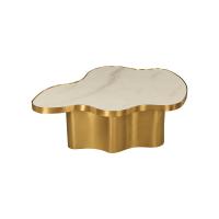 China Stainless Steel Coffee Table with White Marble Top 1300x819x450mm Brushed Gold Finish for sale