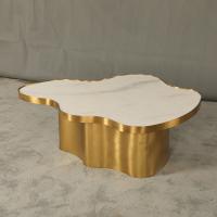 China Stainless Steel Coffee Table with White Marble Top 1300x819x450mm Brushed Gold Finish for sale